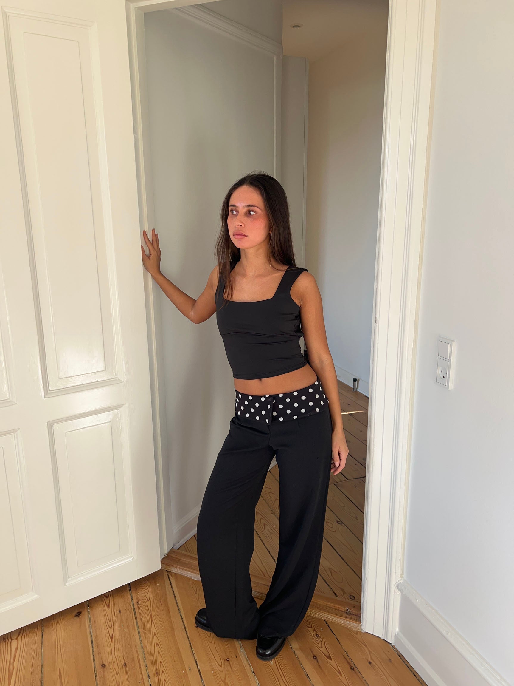 Calsia Suit Pants with Polka Dotted Trim Black - Elegant Loose Fit ...