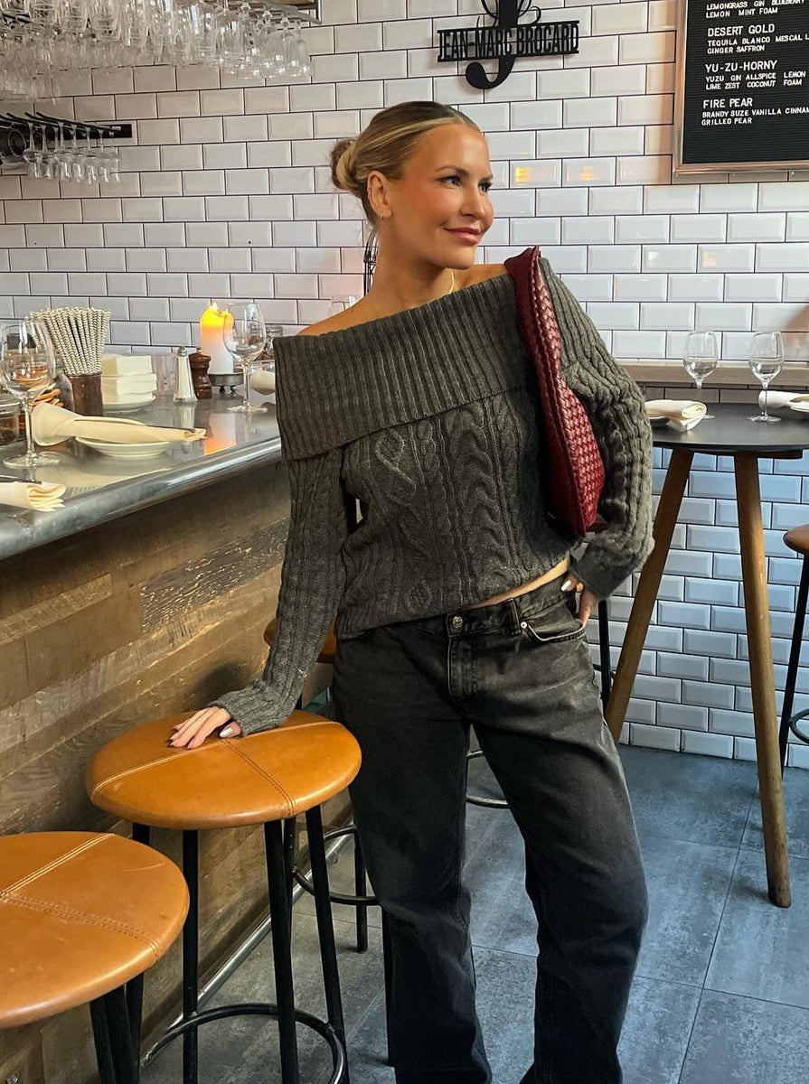 Theresa off-shoulder knit - Grey – Designbysi.se