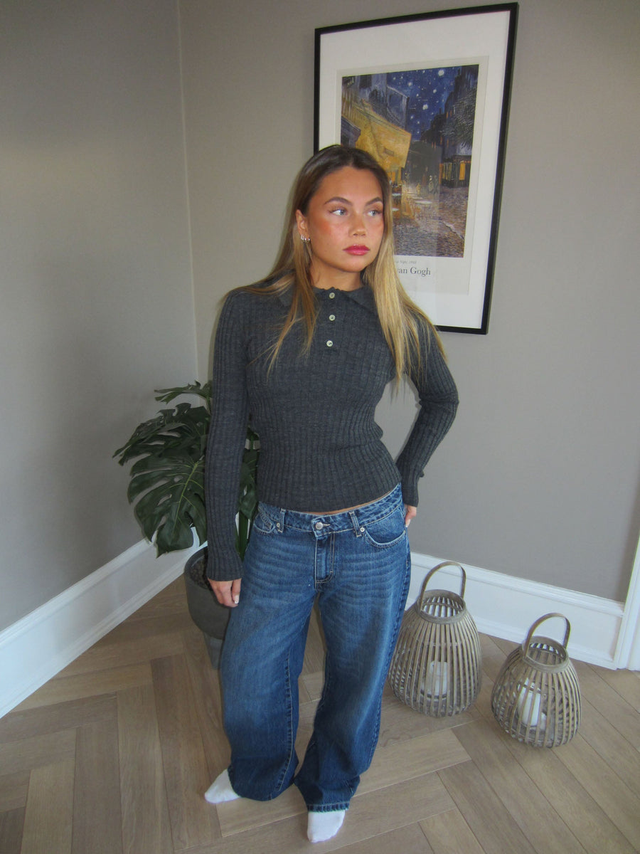 Sandra knitted polo - Dark grey – Designbysi.se