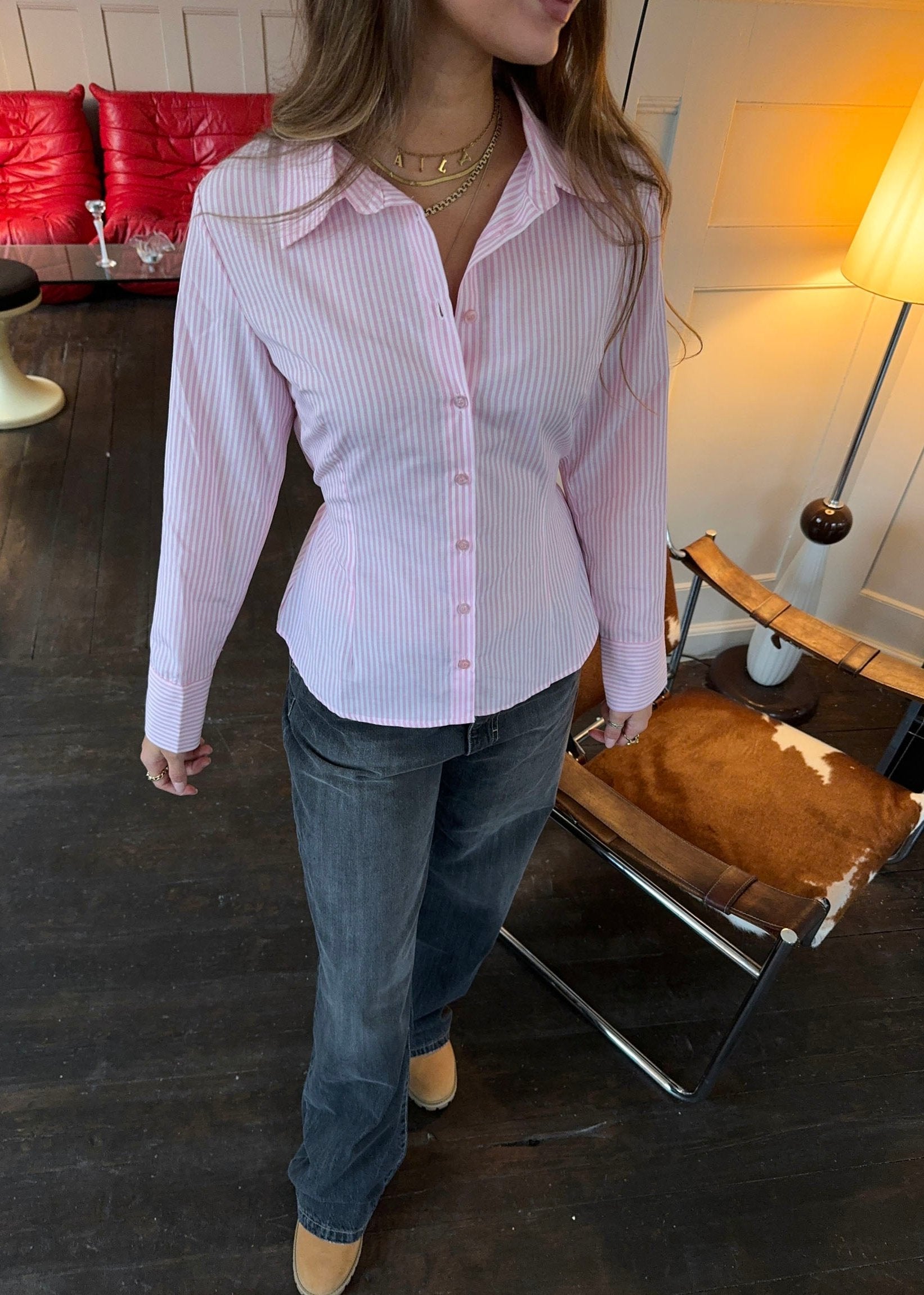 Alberte fitted shirt with stripes - Pink/white stripes – Designbysi.se