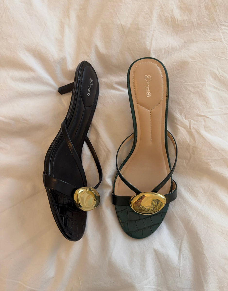 Cleopatra mini heels with gold detail - Green – Designbysi.se