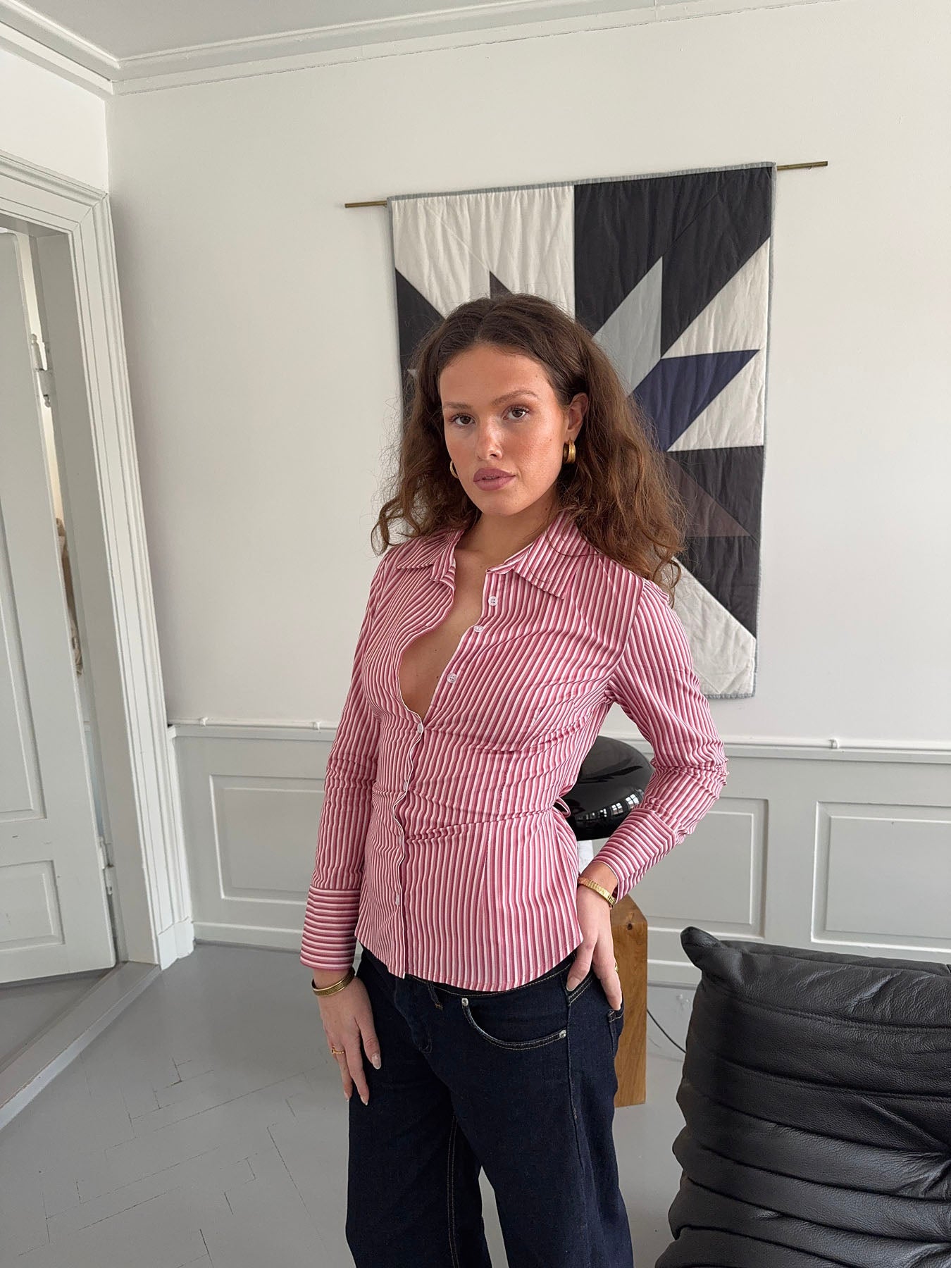 Alberte fitted striped shirt - Pink/white – Designbysi.se