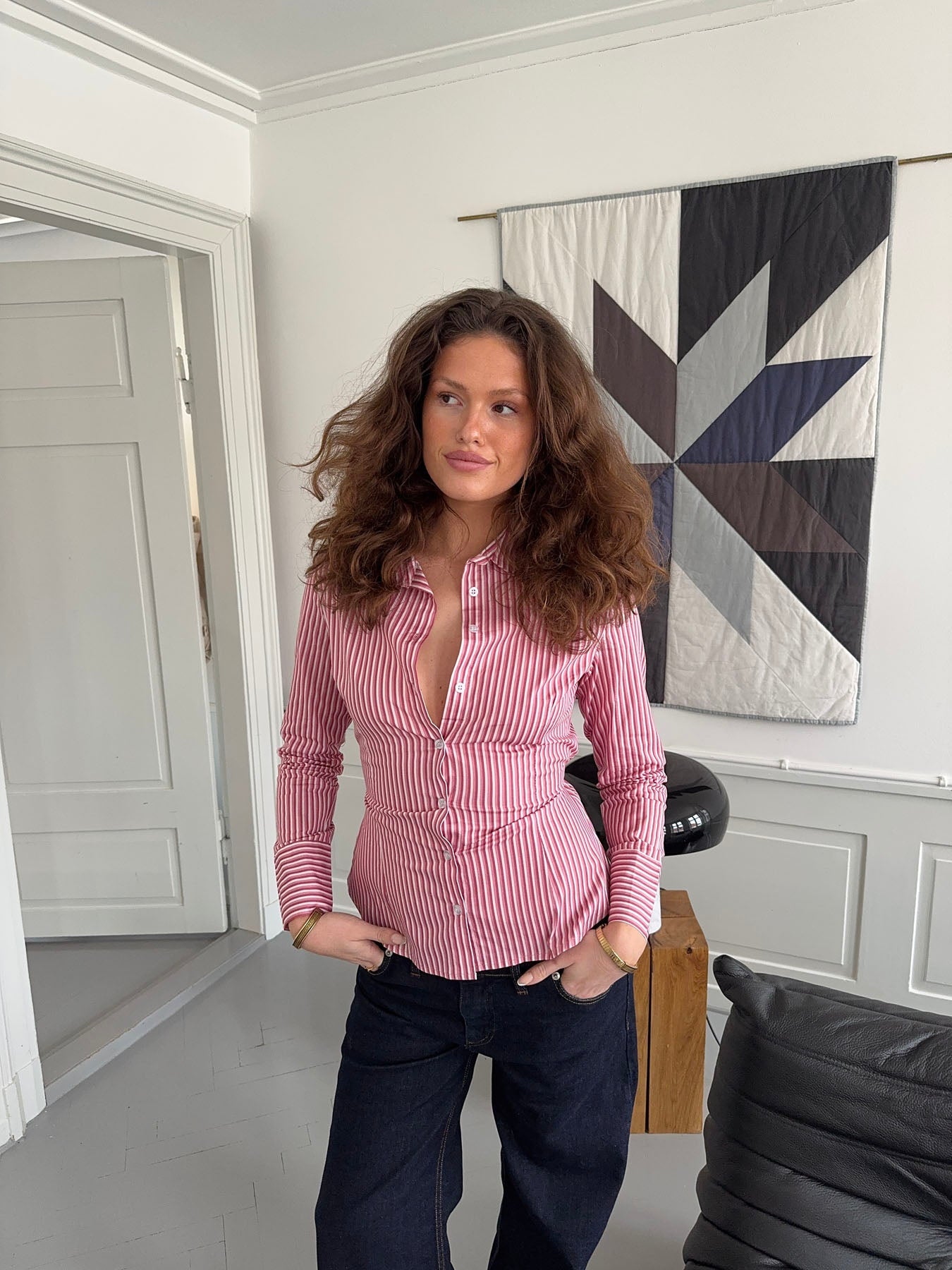 Alberte fitted striped shirt - Pink/white – Designbysi.se